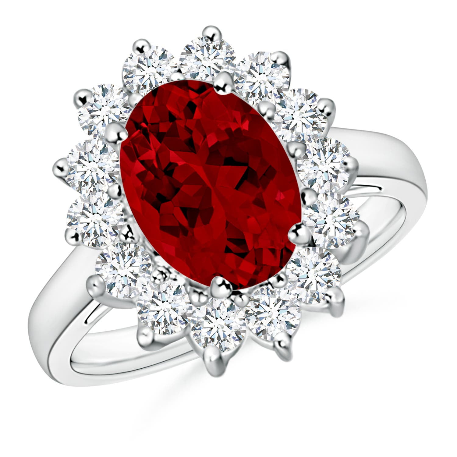 Angara Lab Grown Ruby Ring with Lab Diamond Halo in Platinum for Women ...