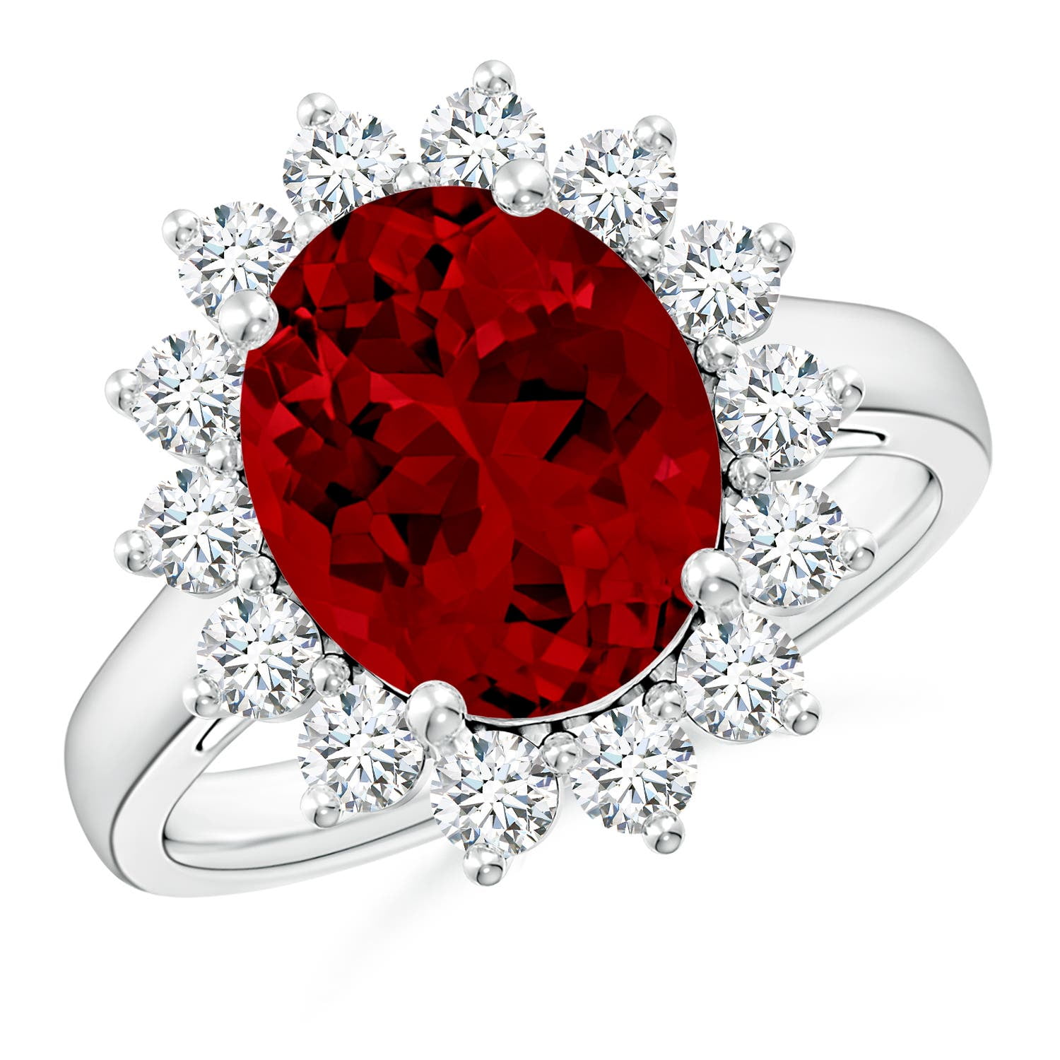 Angara Lab Grown Ruby Ring with Lab Diamond Halo in Platinum for Women ...