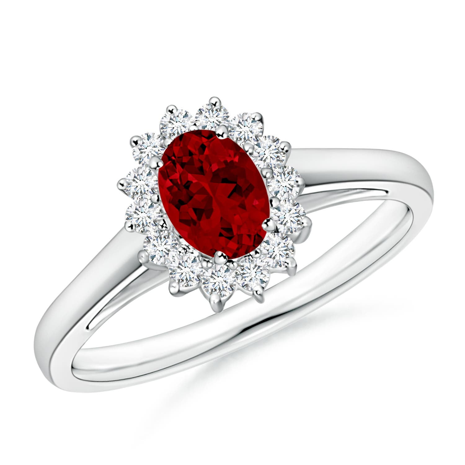 Angara Lab Grown Ruby Ring with Lab Diamond Halo in Platinum for Women ...