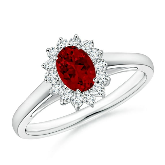 Angara Lab Grown Ruby Ring with Lab Diamond Halo in Platinum for Women ...