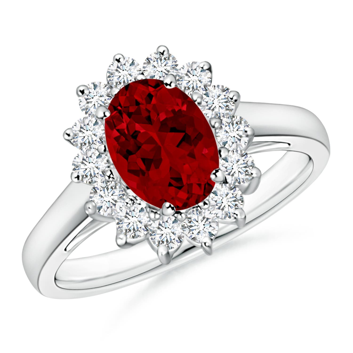 Angara Lab Grown Ruby Ring with Lab Diamond Halo in Platinum for Women ...