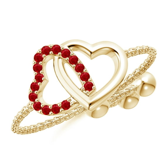 ANGARA Natural Ruby Intertwined Heart Bolo Ring in 14K Yellow Gold for ...