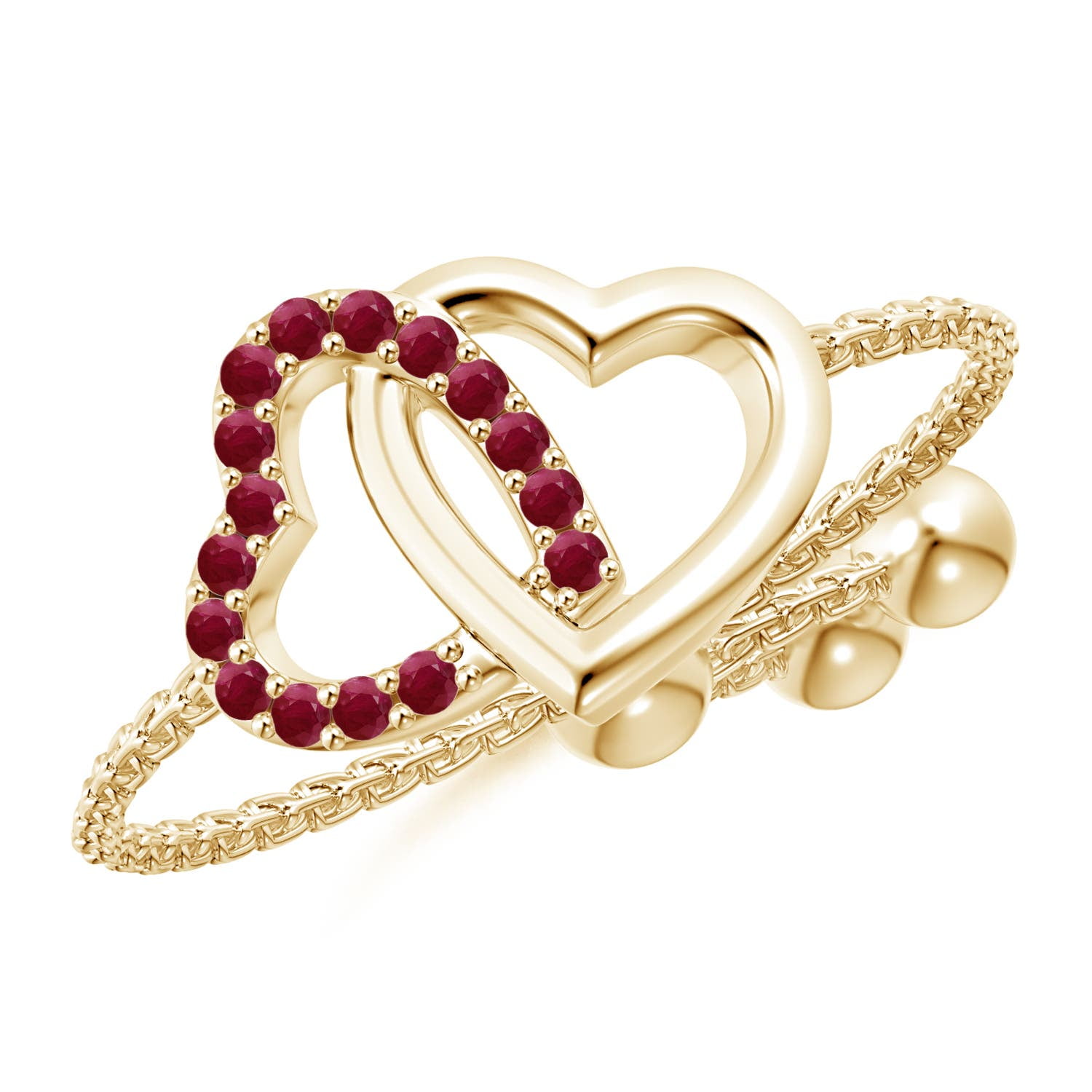 ANGARA Natural Ruby Intertwined Heart Bolo Ring in 14K Yellow Gold for Women (Size-1mm) | July ...