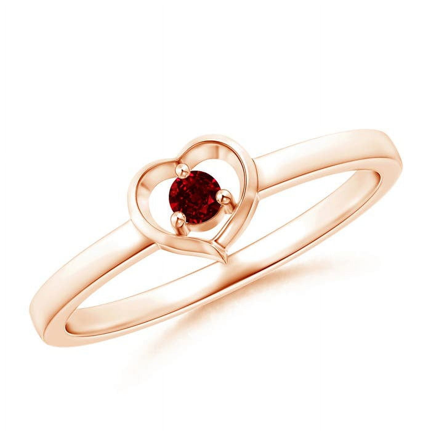 ANGARA Natural Floating Round Ruby Open Heart Promise Ring in 14K Rose Gold for Women (Size-2 ...