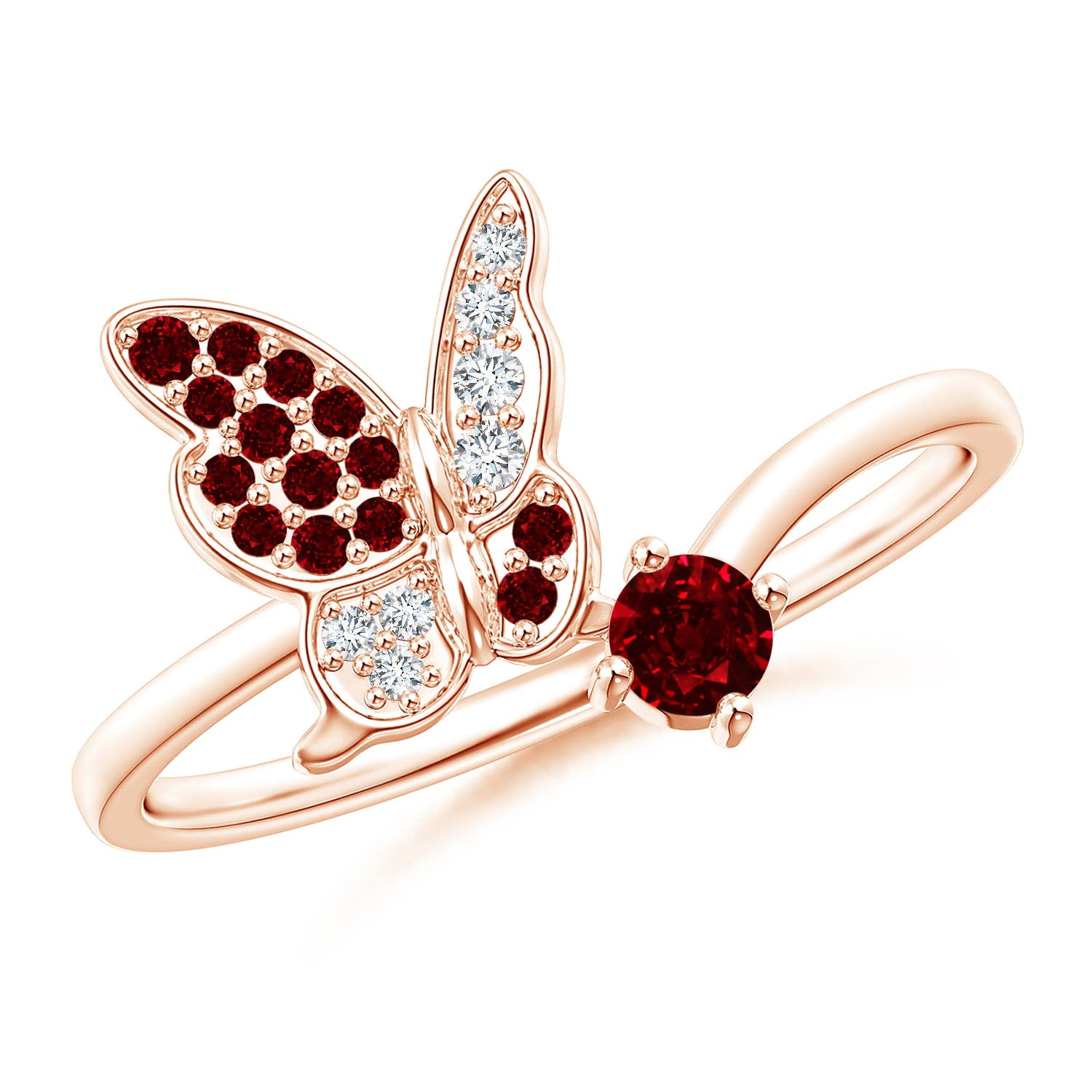 ANGARA Natural Ruby and Diamond Butterfly Bypass Ring in 14K Rose Gold ...