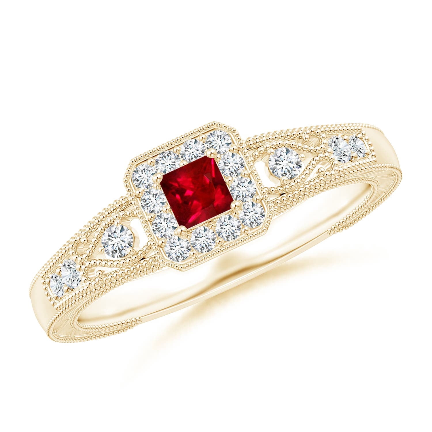 ANGARA Natural Aeon Vintage Inspired Square Ruby and Diamond Halo ...