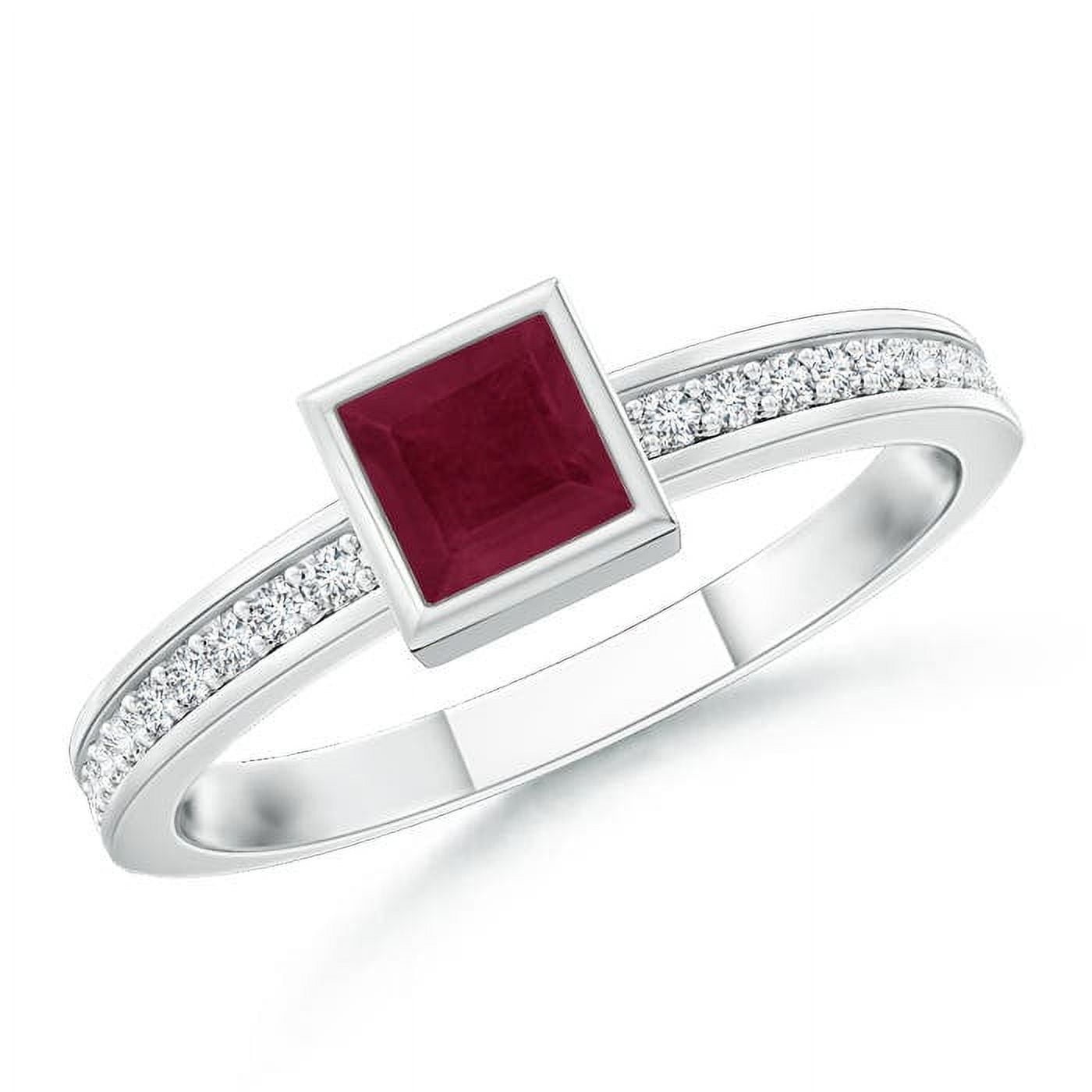ANGARA Natural Bezel-Set Square Ruby Stackable Promise Ring in 14K ...