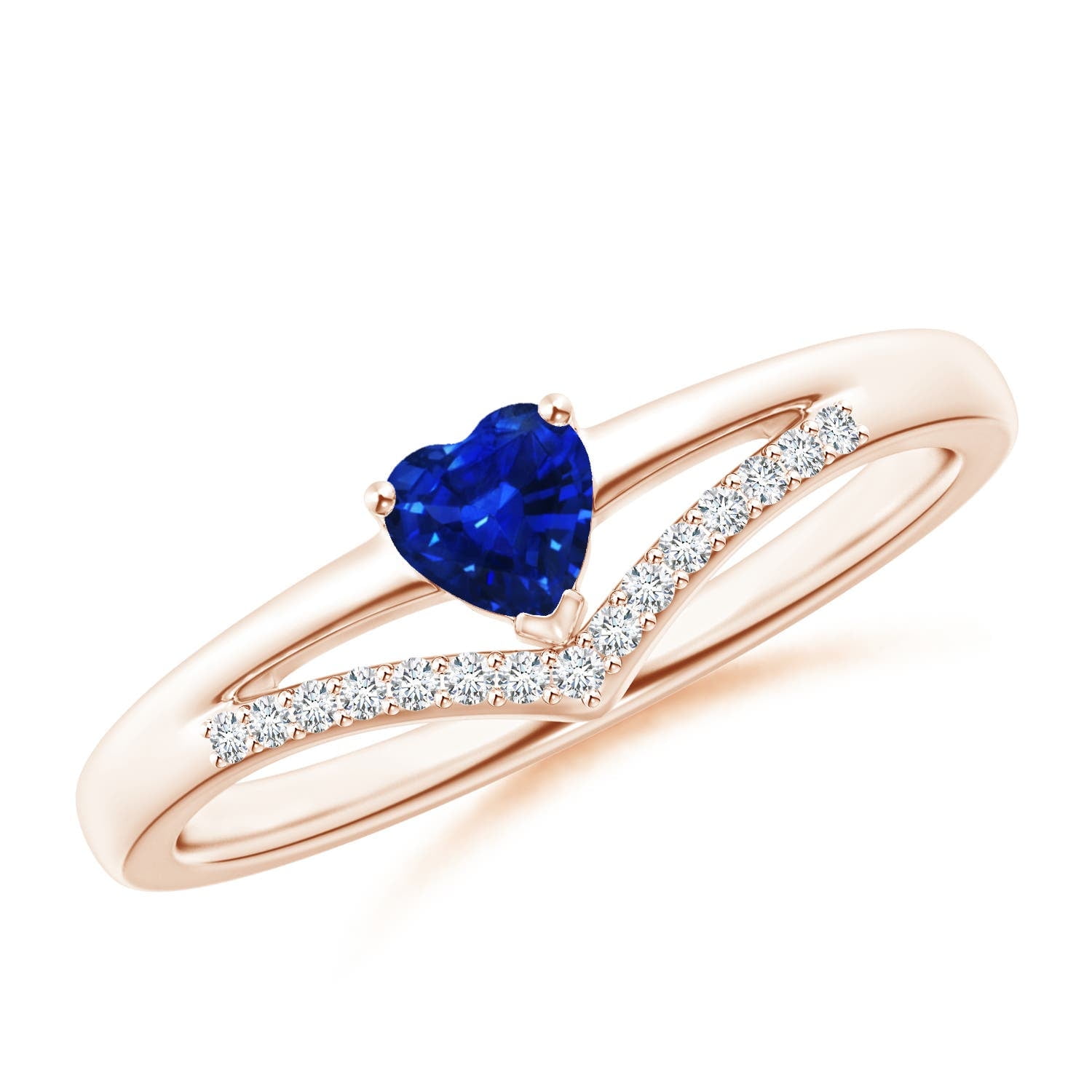 Angara Natural 0.3 Ct. Blue Sapphire with Diamond Heart Ring in 14K ...