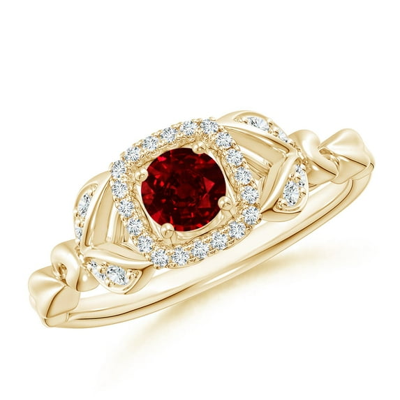 ANGARA Natural Nature Inspired Ruby Halo Ring with Leaf Motifs in 14K ...