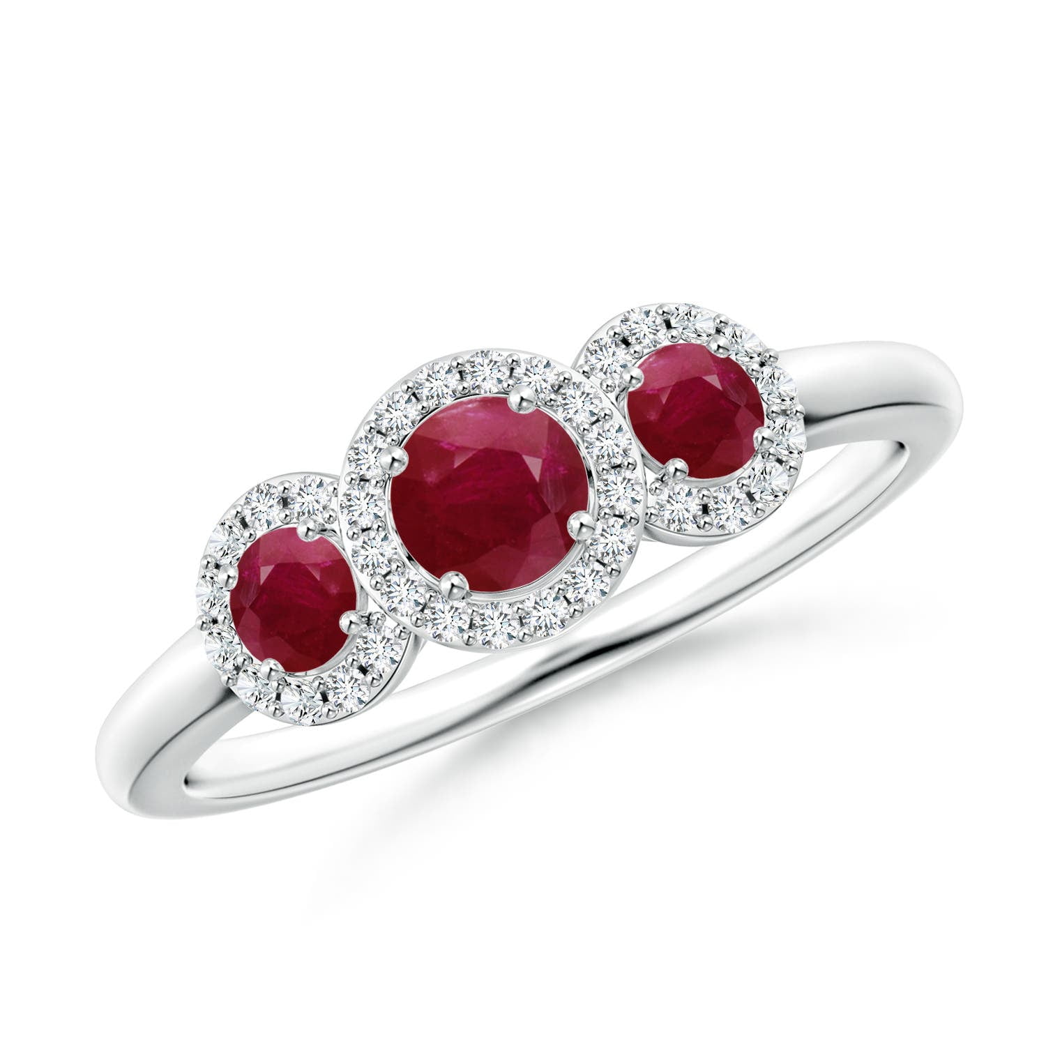 ANGARA Natural Round Ruby Three Stone Halo Ring with Diamonds in 14K ...