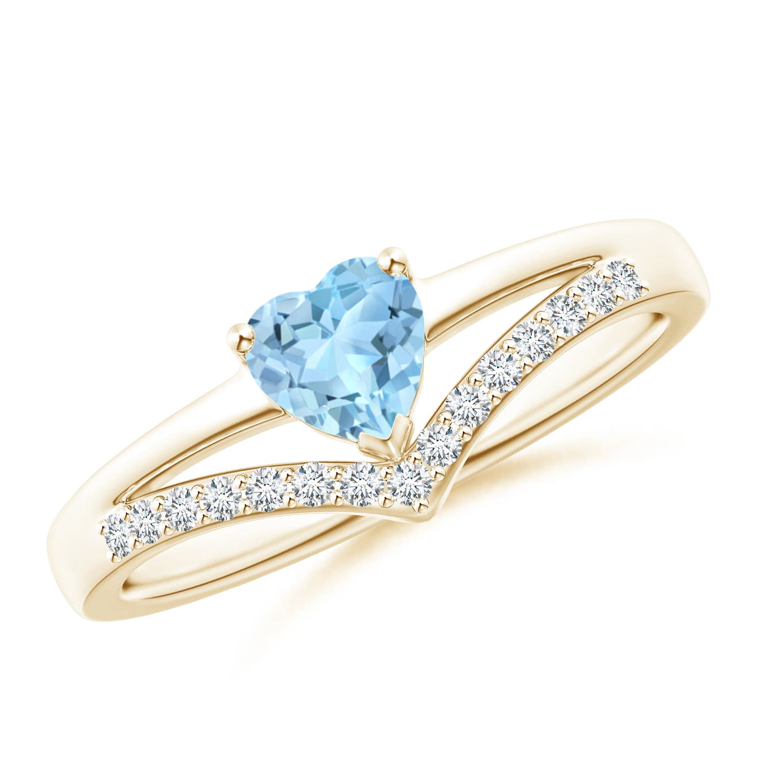 ANGARA Natural Solitaire Heart Aquamarine and Diamond Chevron Ring in ...