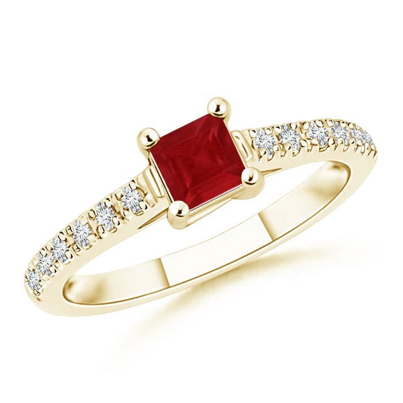 ANGARA Natural Solitaire Square Ruby Ring with Diamond Accents in 14K Yellow Gold for Women ...