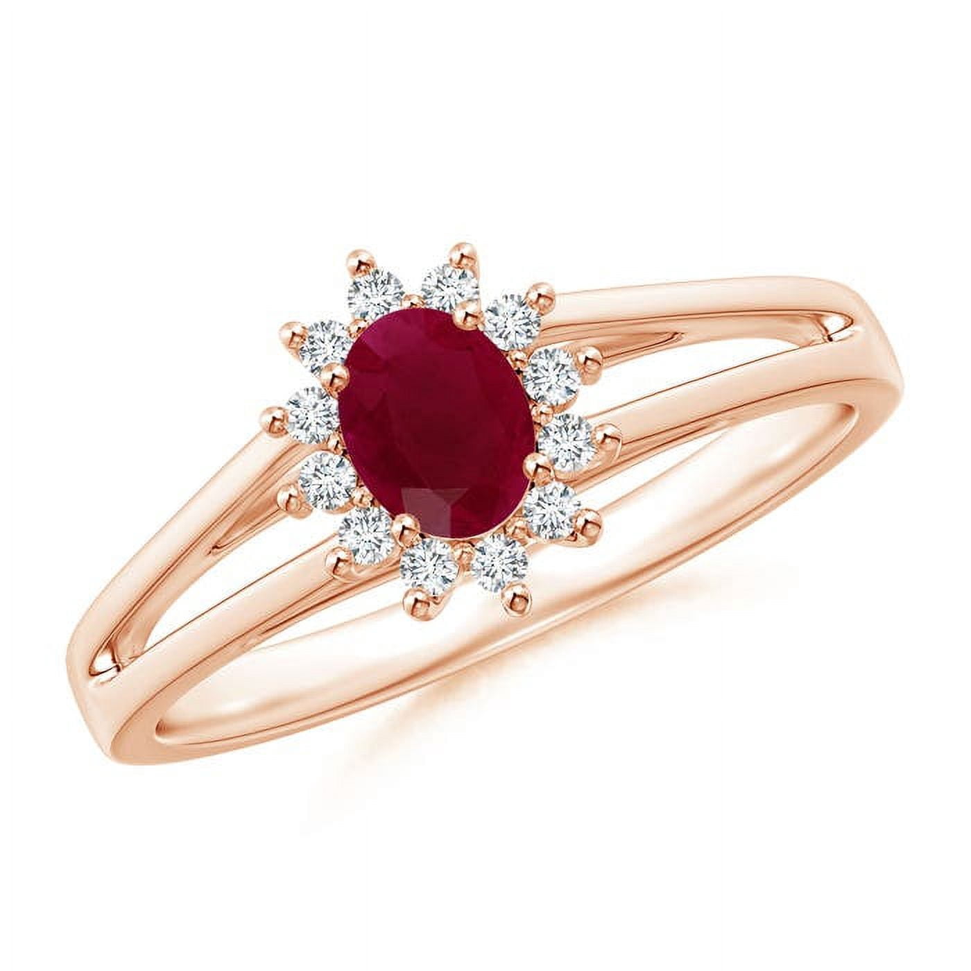 ANGARA Natural Princess Diana Inspired Ruby Halo Split Shank Ring in ...