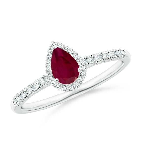 ANGARA Natural Pear-Shaped Ruby Halo Engagement Ring in 14K White Gold ...