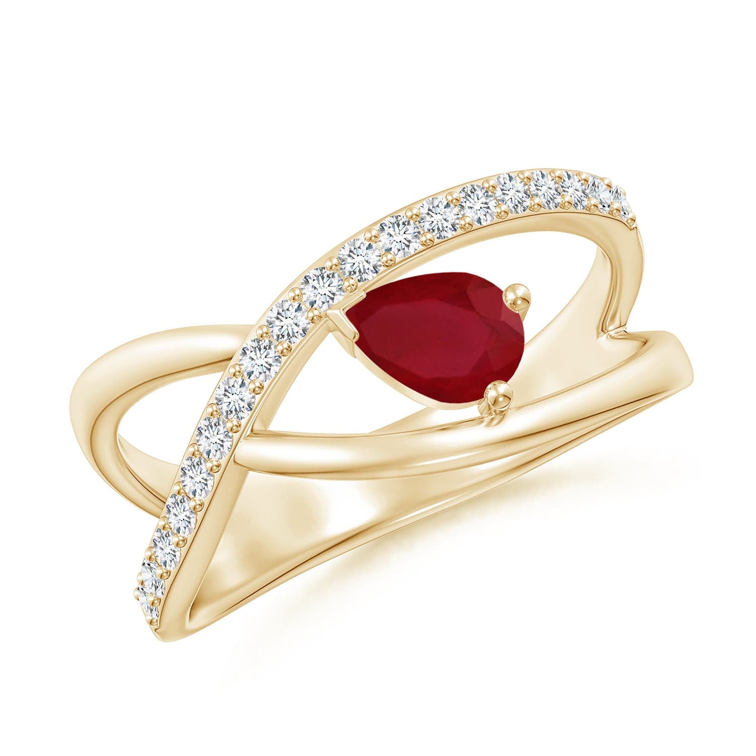 ANGARA Natural Criss Cross Pear Shaped Ruby Ring with Diamond Accents ...