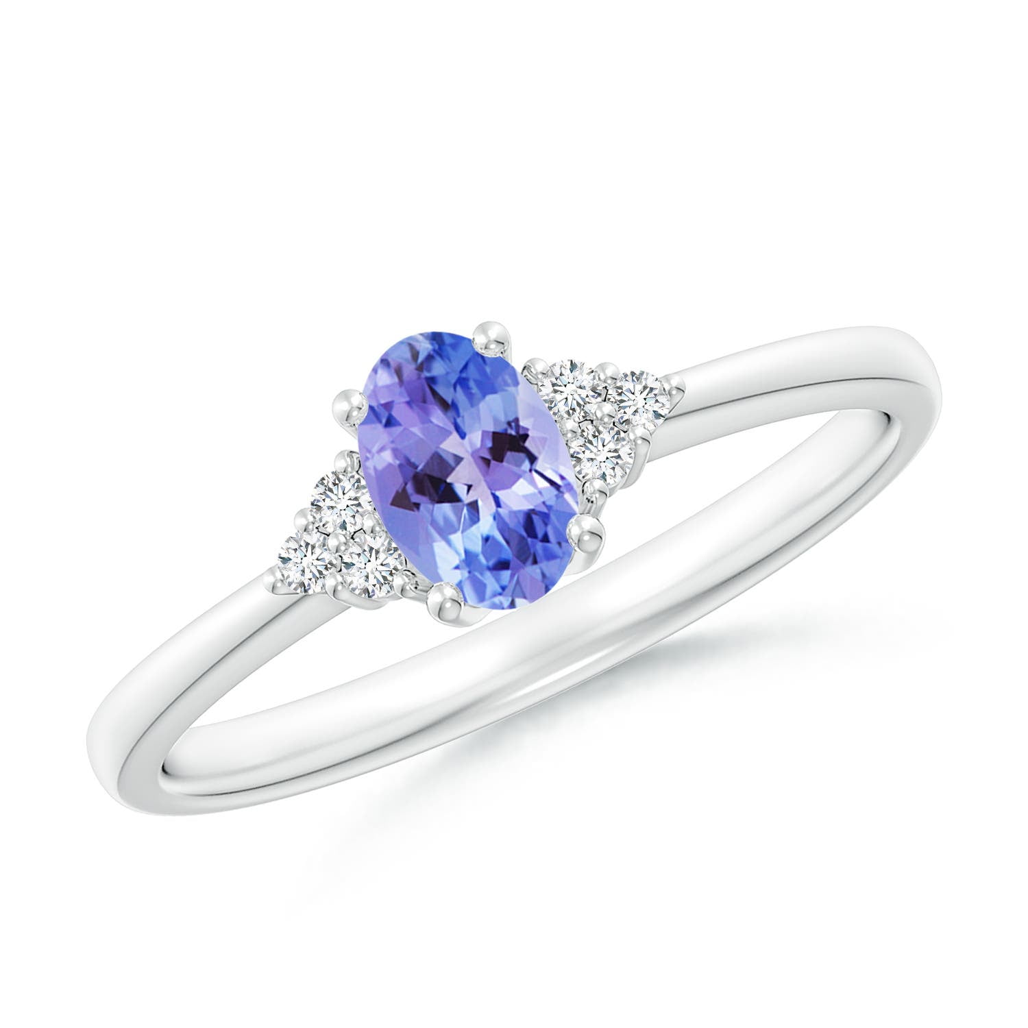 ANGARA Natural Solitaire Oval Tanzanite and Diamond Promise Ring in 14K White Gold for Women ...