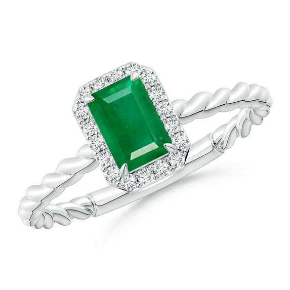 ANGARA Natural Emerald-Cut Emerald Halo Twisted Shank Engagement Ring ...