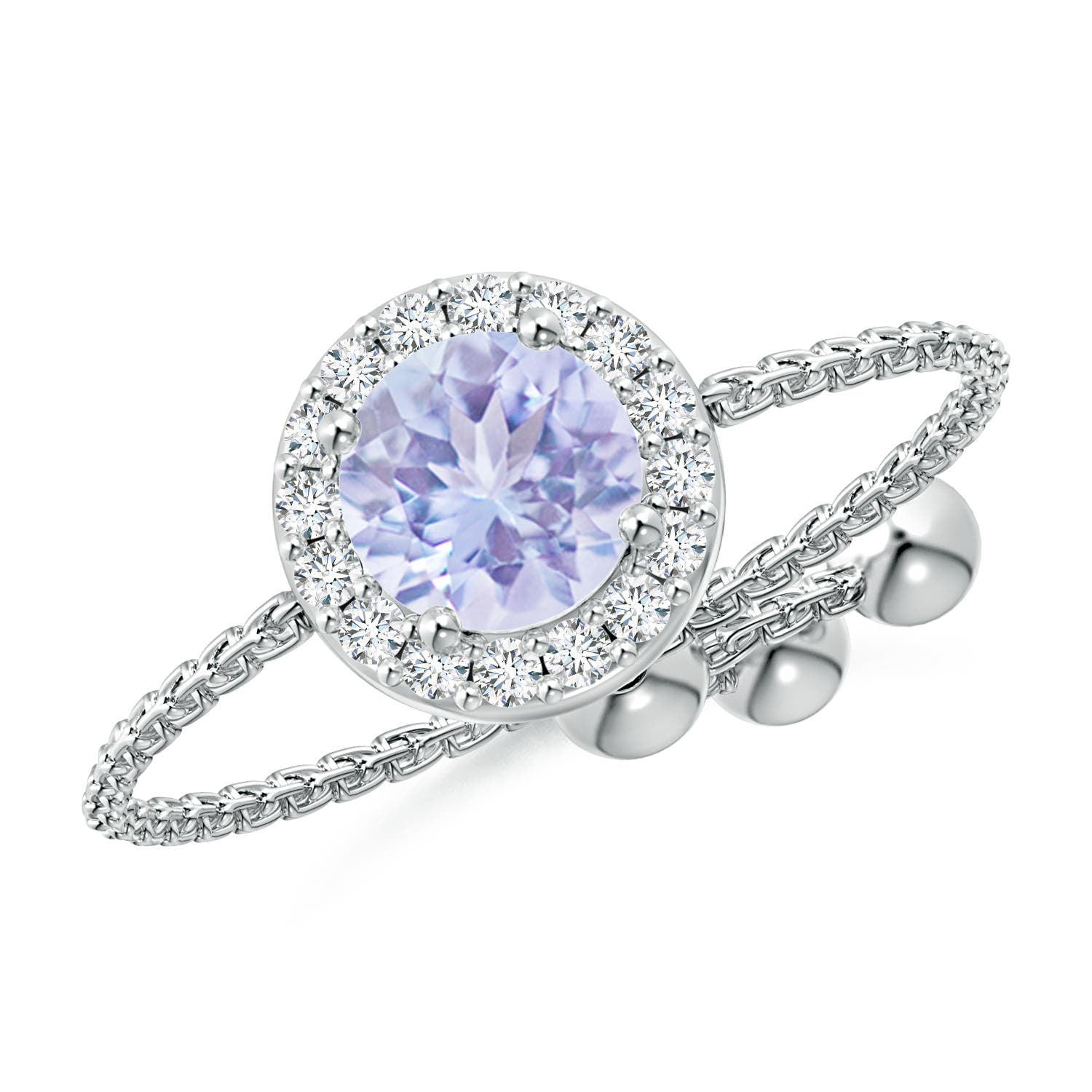ANGARA Natural Round Tanzanite Bolo Ring with Diamond Halo in 14K White ...