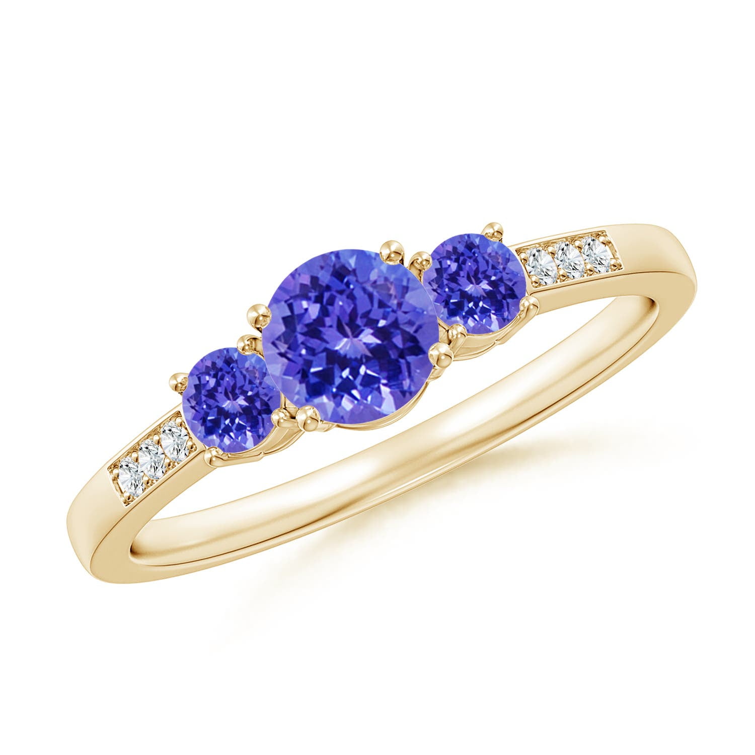ANGARA Natural Three Stone Round Tanzanite Ring with Diamond Accents in ...