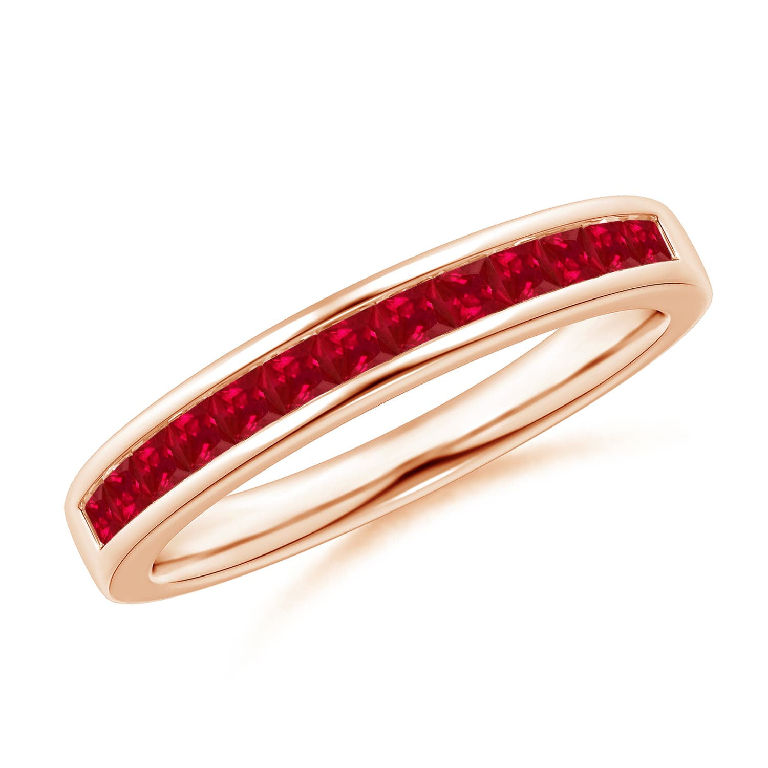 ANGARA Natural Channel Set Square Ruby Half Eternity Ring in 14K Rose Gold for Women (Size-1.8mm ...