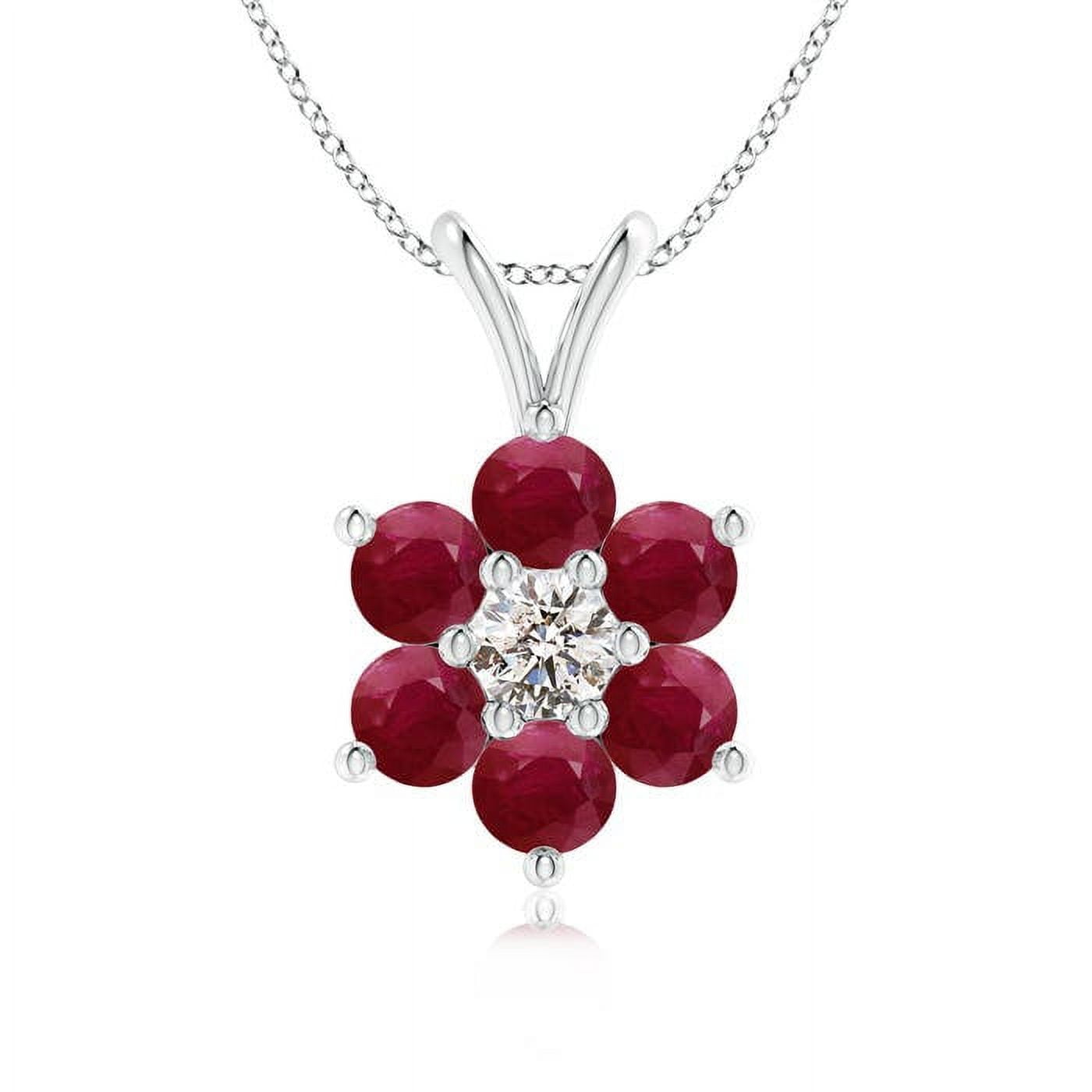 ANGARA Natural Classic Six Petal Ruby Flower Pendant with Diamond in ...
