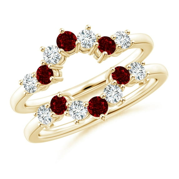 ANGARA Natural Ruby and Diamond Sunburst Ring Wrap in 14K Yellow Gold ...