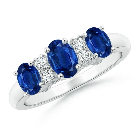 ANGARA Natural Oval Three Stone Sapphire Engagement Ring with Diamonds ...