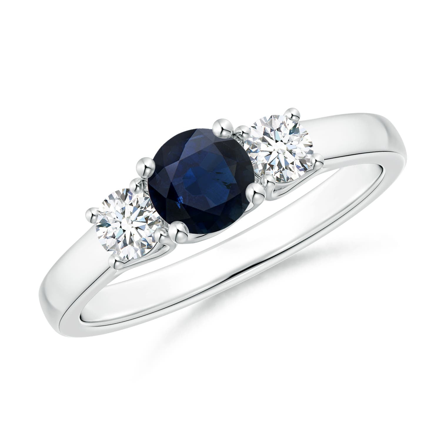 Angara Natural 0.6 Ct. Blue Sapphire with Diamond Classic Ring in Sterling Silver for Women ...