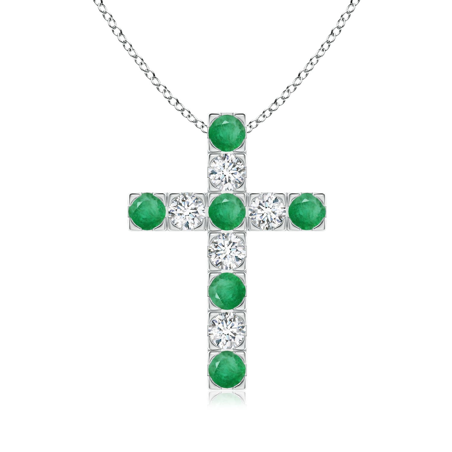 Angara Natural 0.6 Ct. Emerald with Diamond Cross Pendant Necklace in ...
