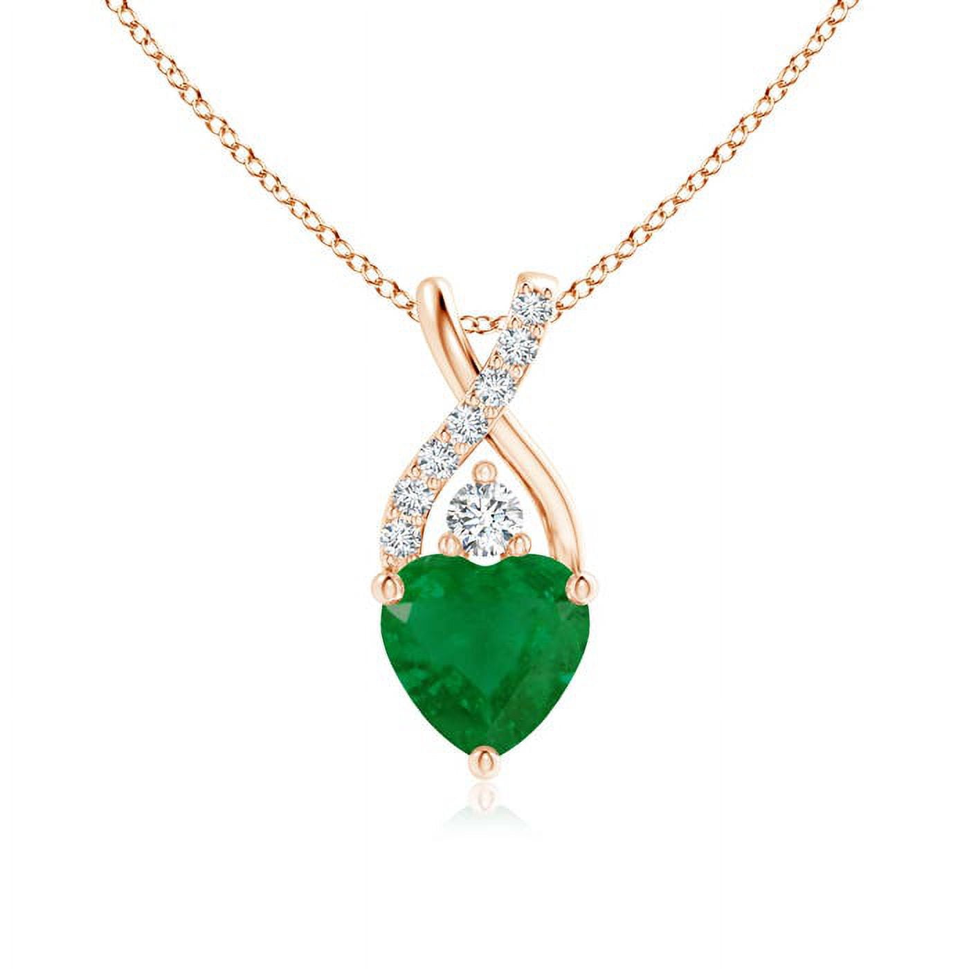ANGARA Natural Solitaire Heart Emerald Pendant with Twisted Diamond ...