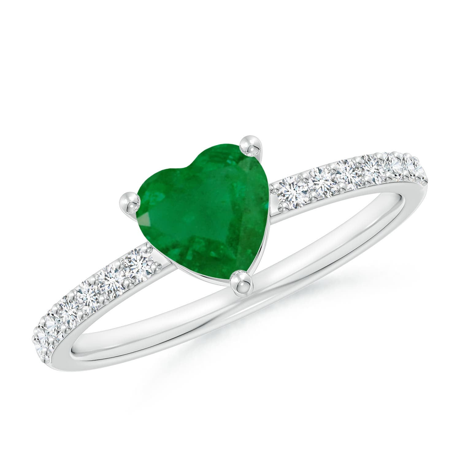 ANGARA Natural 3-Prong-Set Heart Emerald Ring With Diamond Accents in ...