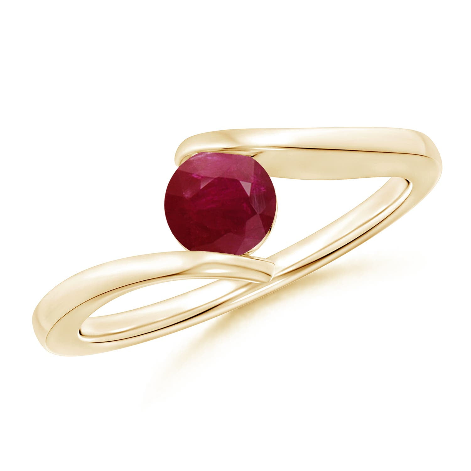 ANGARA Natural Bar-Set Solitaire Round Ruby Bypass Ring in 14K Yellow ...