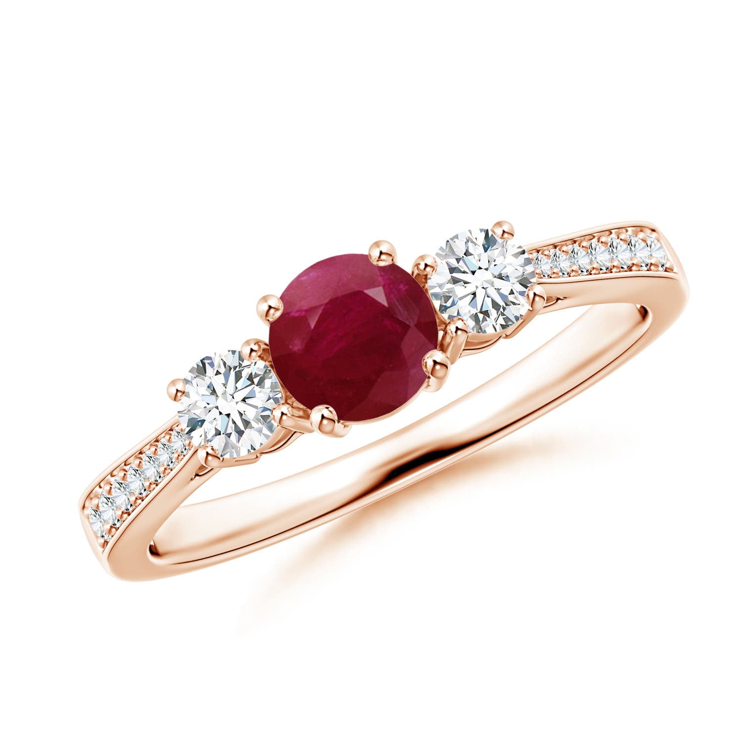 ANGARA Natural Cathedral Three Stone Ruby & Diamond Engagement Ring in ...