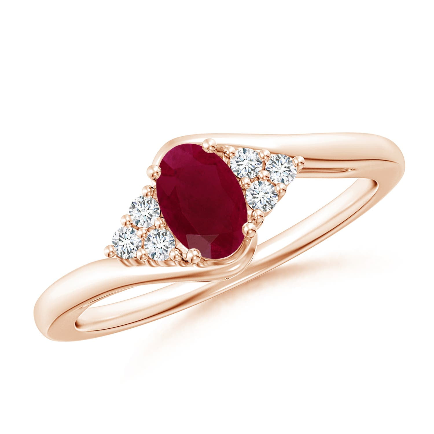 ANGARA Natural Oval Ruby Bypass Ring with Trio Diamond Accents in 14K ...