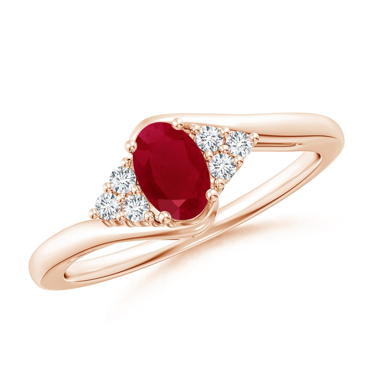 ANGARA Natural Oval Ruby Bypass Ring with Trio Diamond Accents in 14K ...
