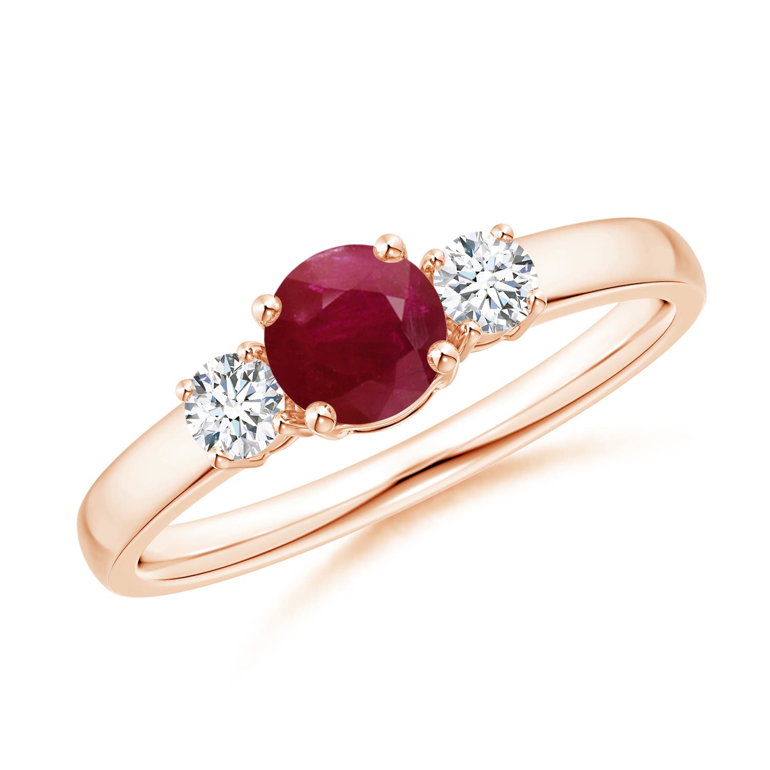 ANGARA Natural Classic Ruby and Diamond Three Stone Engagement Ring in 14K Rose Gold for Women ...