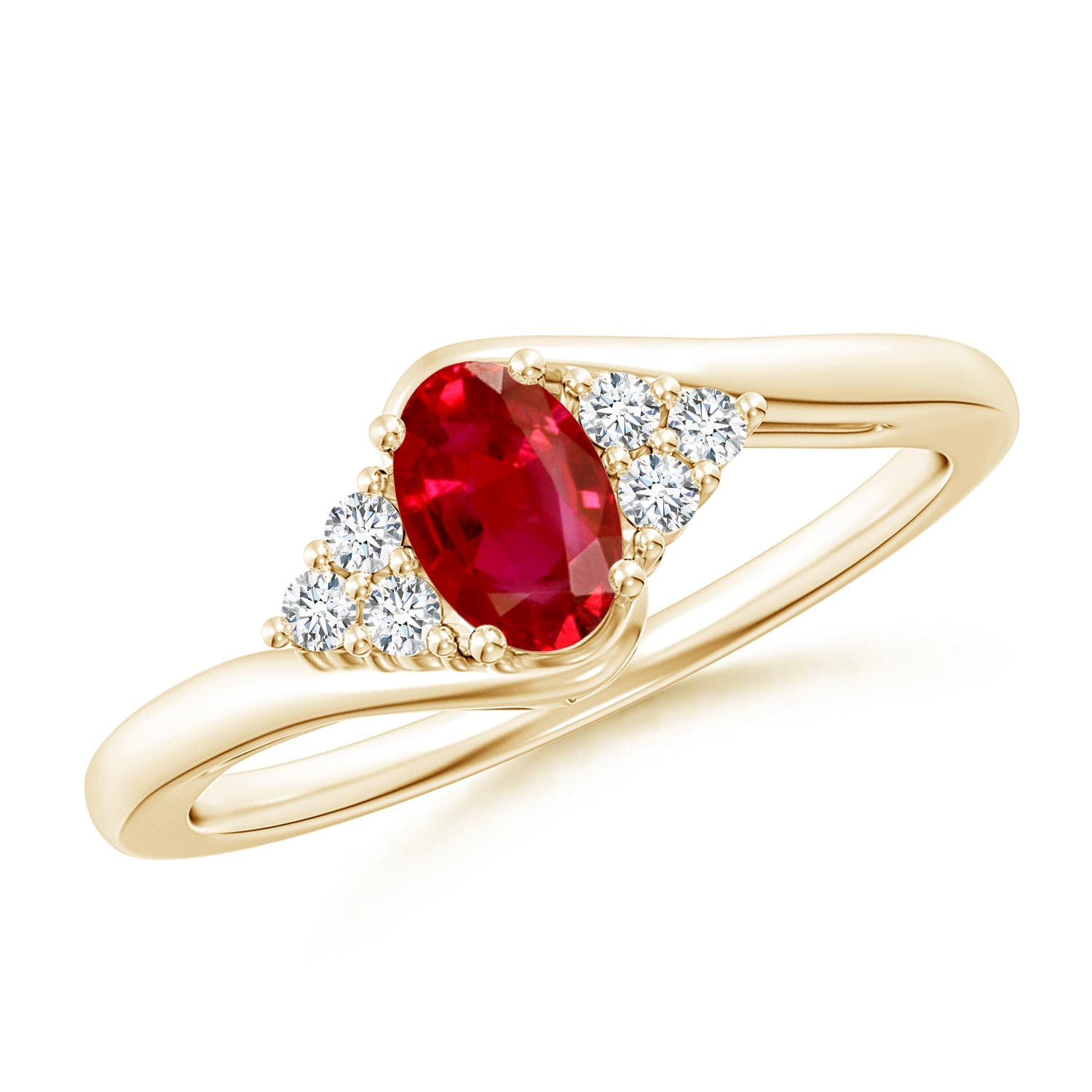 ANGARA Natural Oval Ruby Bypass Ring with Trio Diamond Accents in 14K ...