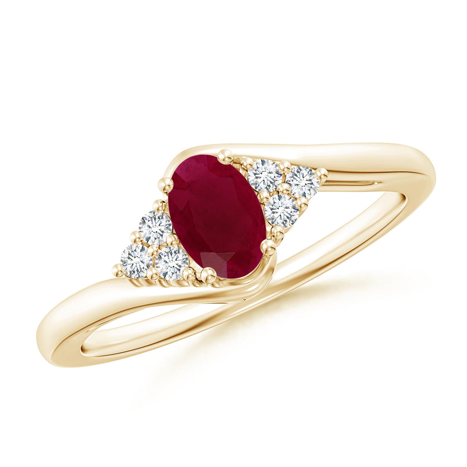 ANGARA Natural Oval Ruby Bypass Ring with Trio Diamond Accents in 14K ...