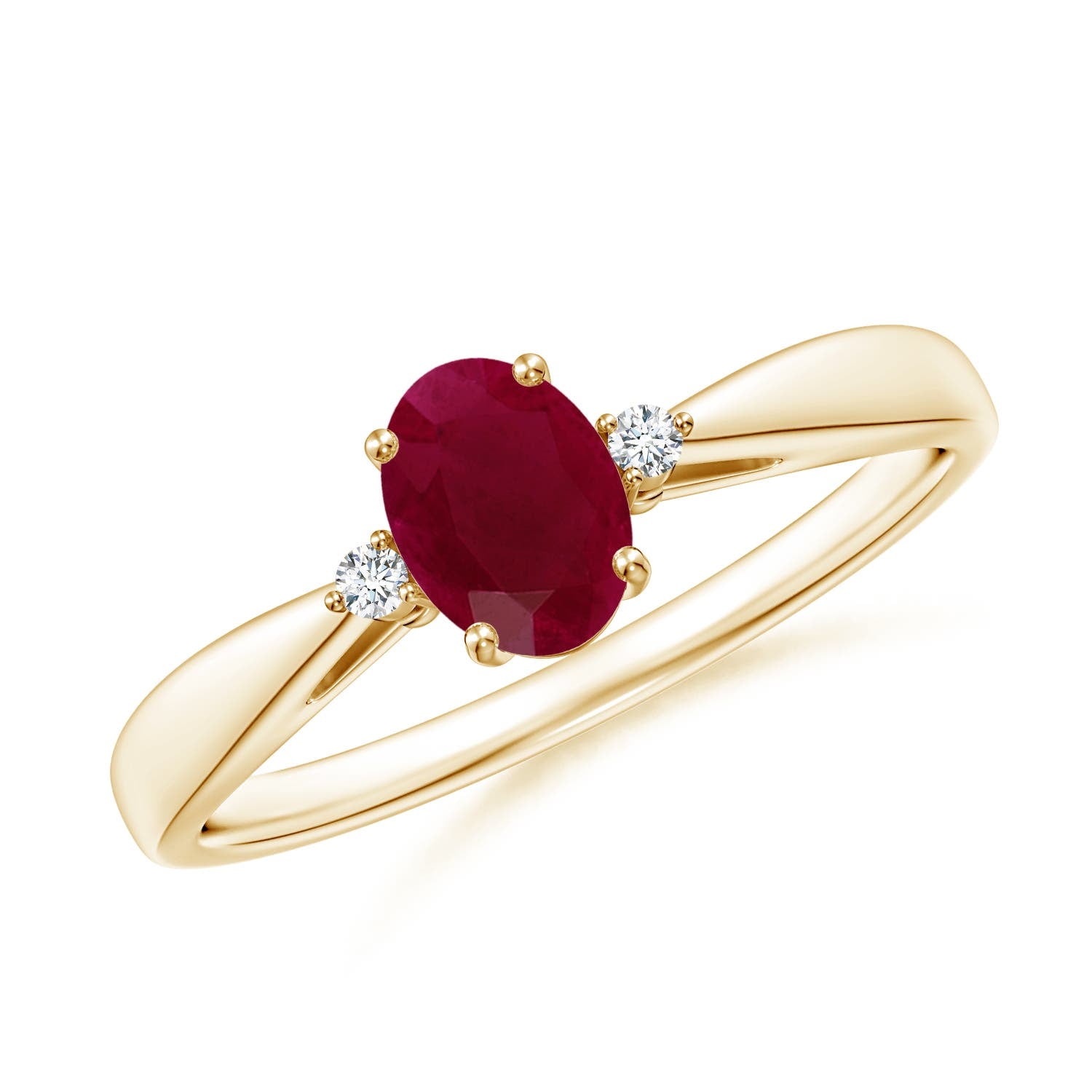 ANGARA Natural Tapered Shank Ruby Solitaire Engagement Ring with Diamond Accents in 14K Yellow ...