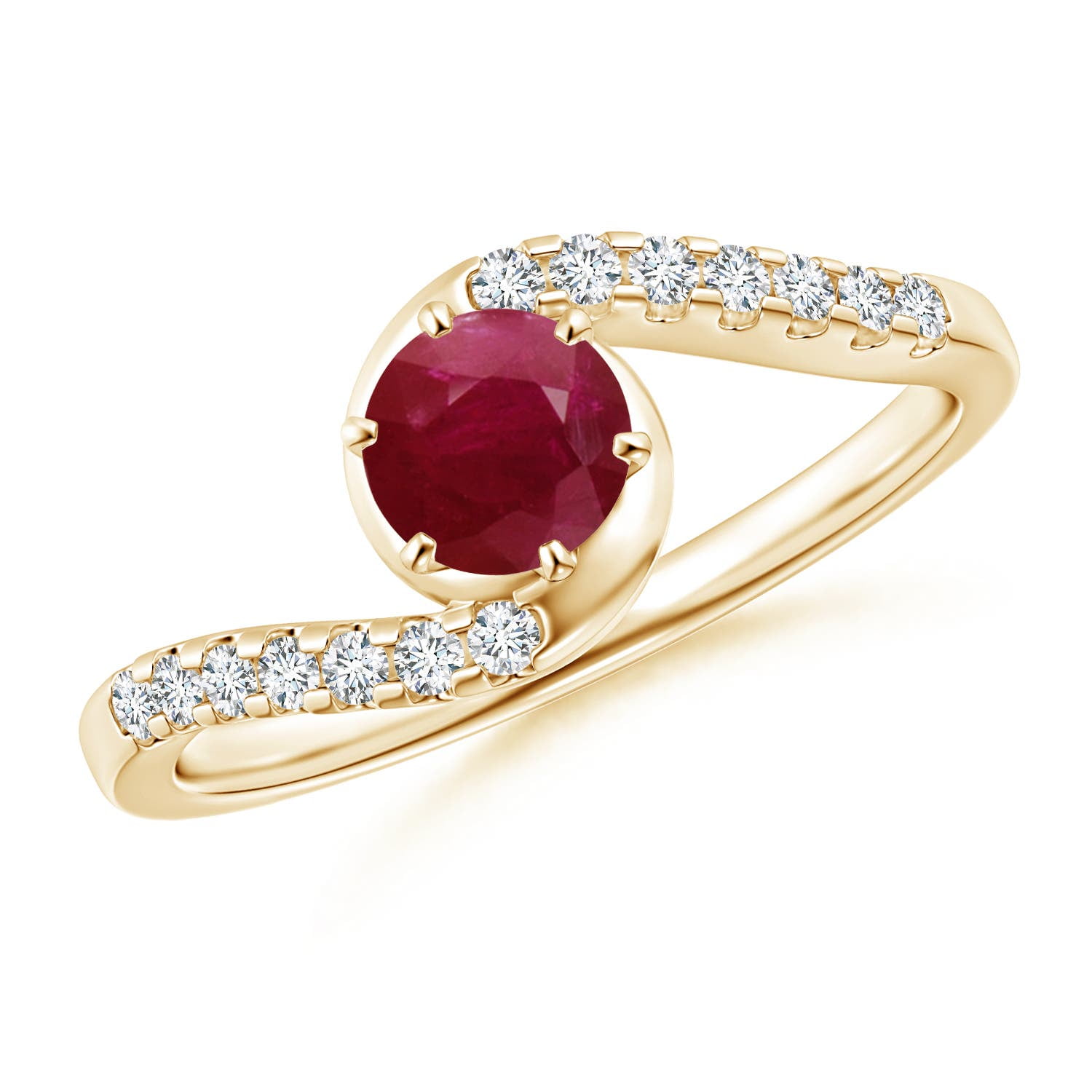 ANGARA Natural Prong-Set Ruby Bypass Ring with Diamond Accents in 14K Yellow Gold for Women ...