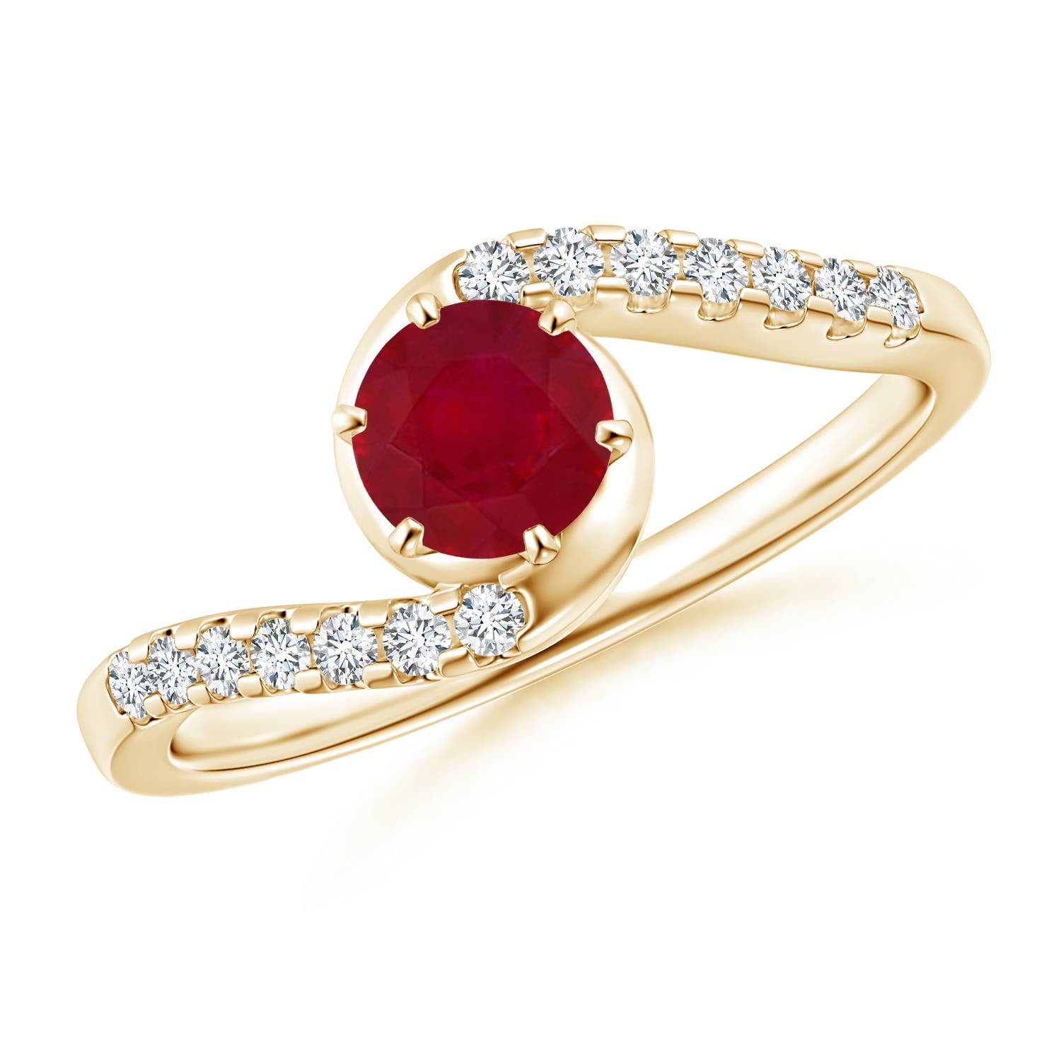 ANGARA Natural Prong-Set Ruby Bypass Ring with Diamond Accents in 14K Yellow Gold for Women ...