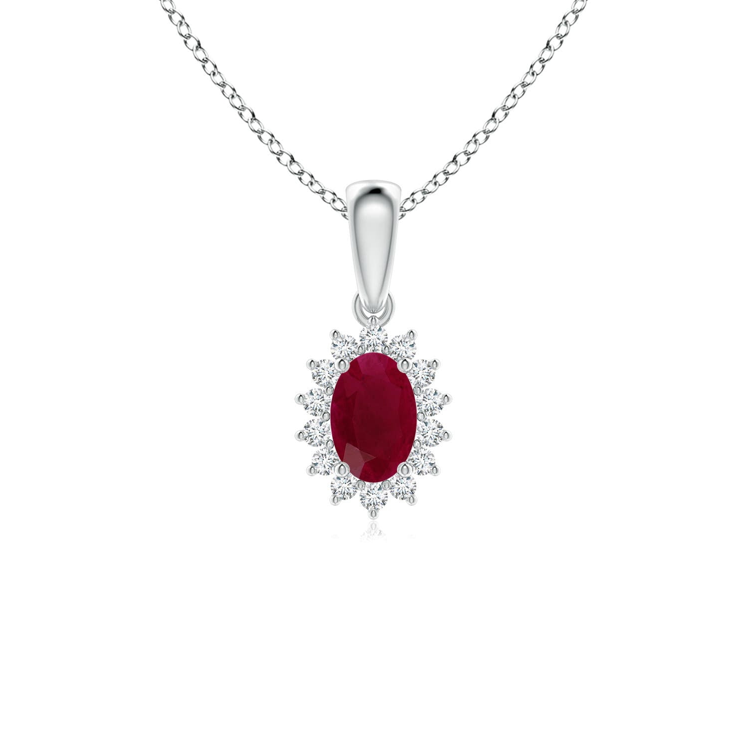 ANGARA Natural Oval Ruby Pendant with Floral Diamond Halo in 14K White ...
