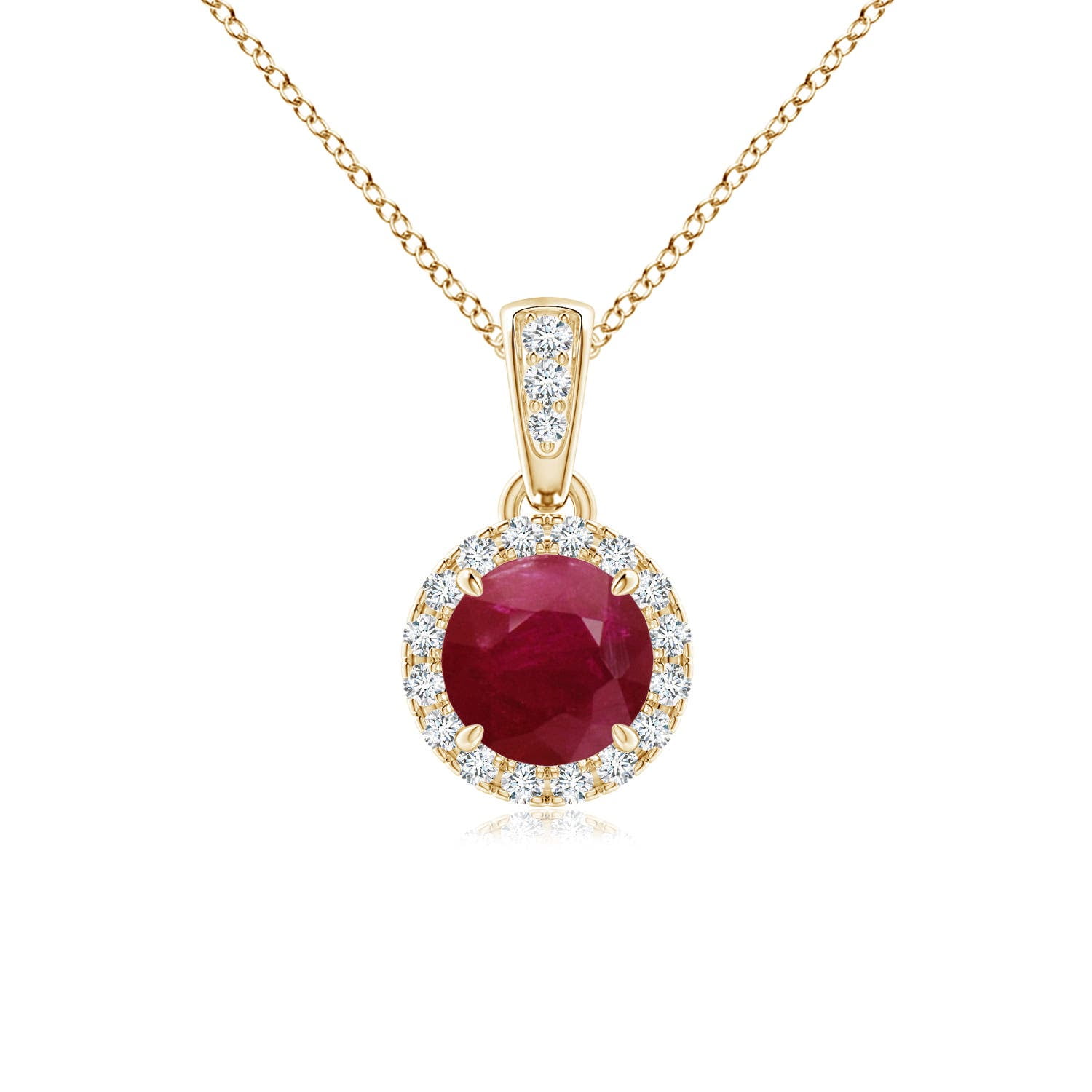 ANGARA Natural Claw-Set Round Ruby Pendant with Diamond Halo in 14K Yellow Gold for Women (Size ...