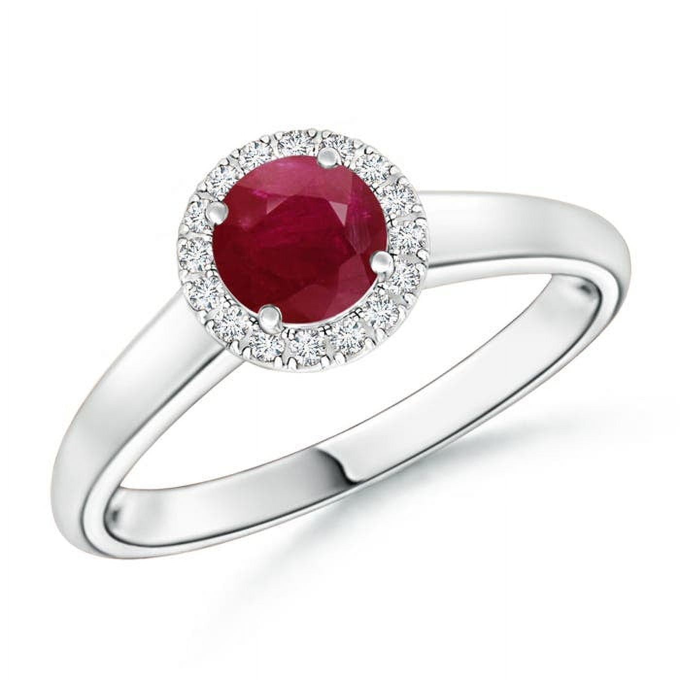 ANGARA Natural Classic Round Ruby and Diamond Halo Ring in 14K White ...