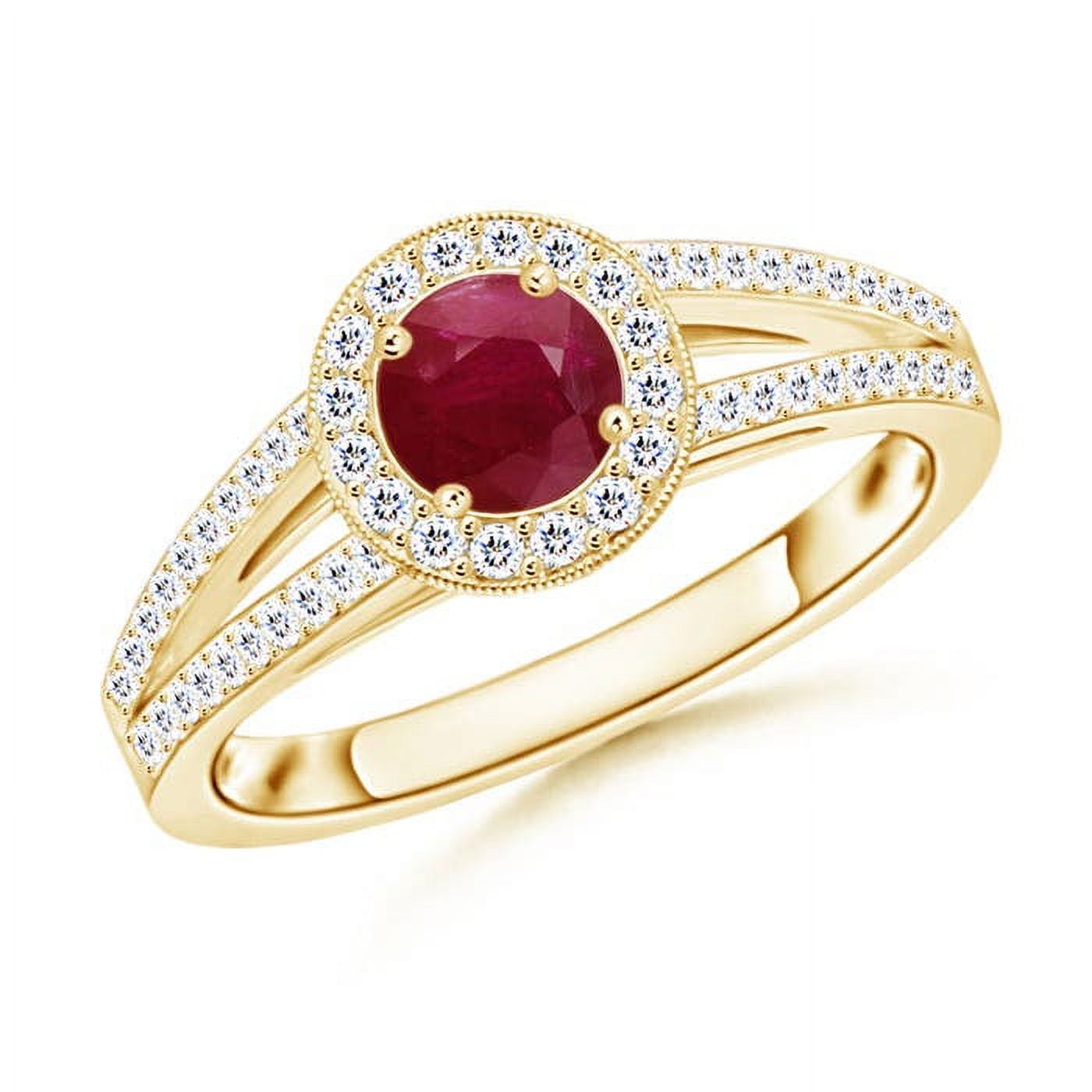 ANGARA Natural Round Ruby Split Shank Ring with Diamond Halo in 14K ...