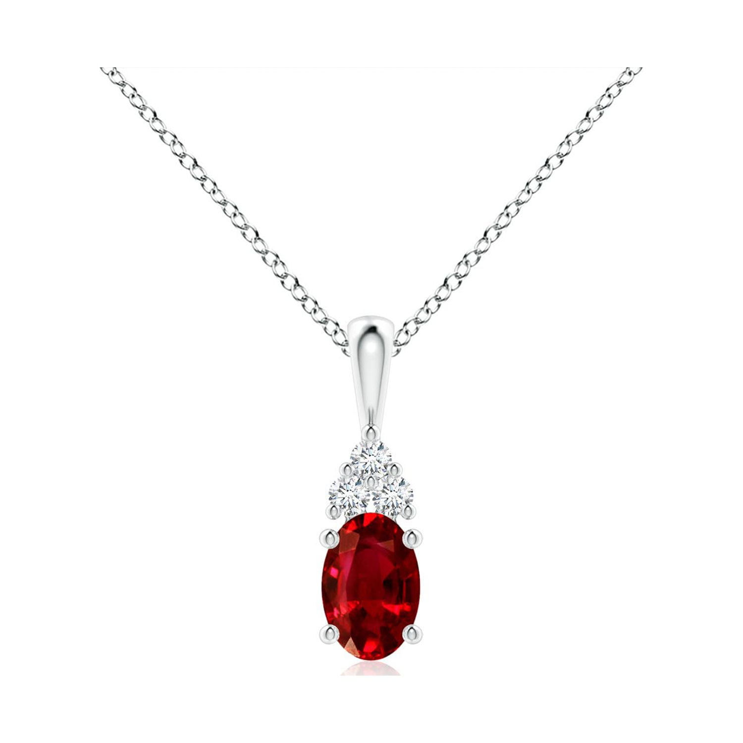 ANGARA Natural Oval Ruby Solitaire Pendant with Trio Diamond in 925 ...