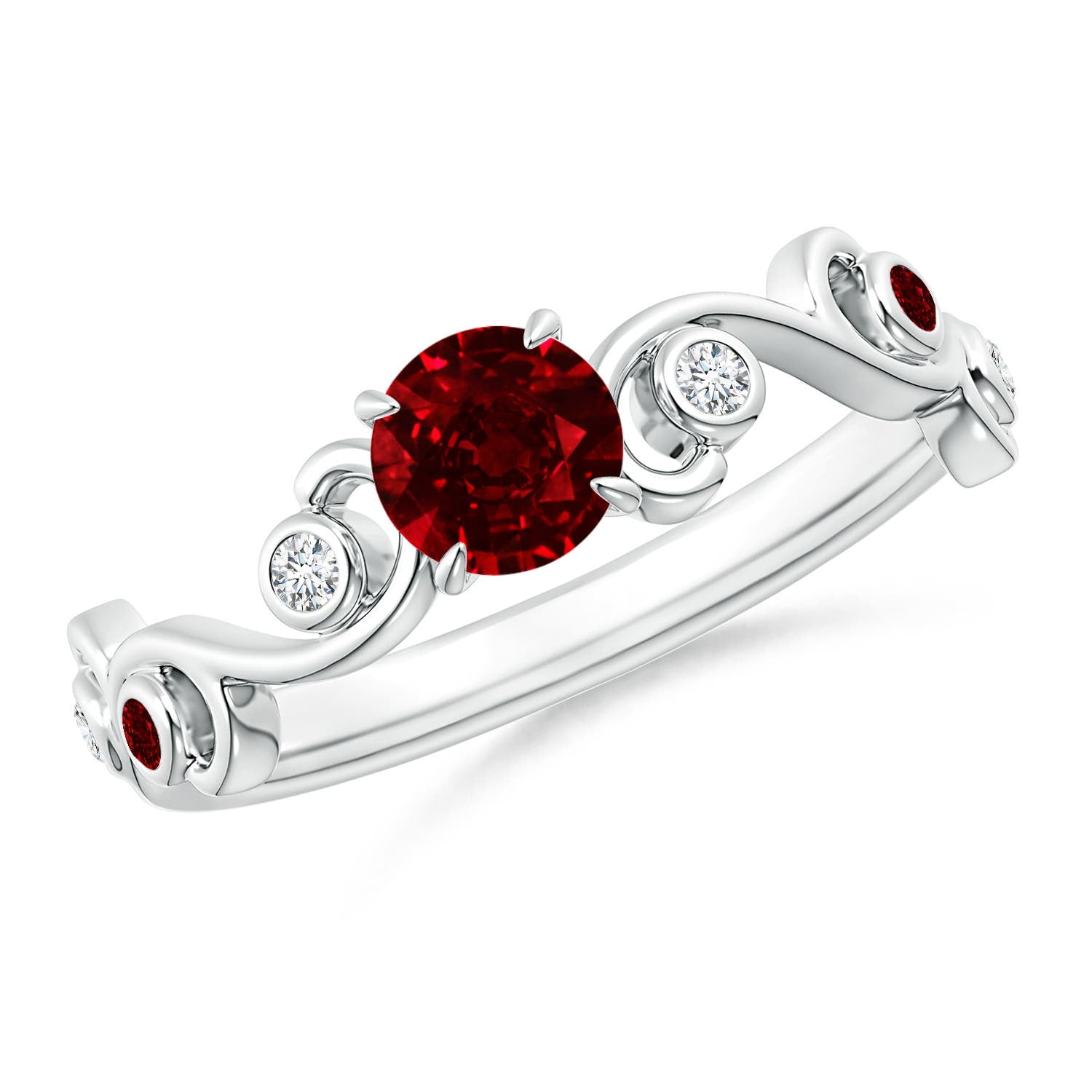 ANGARA Natural Ruby and Diamond Ivy Scroll Ring in 14K White Gold for ...