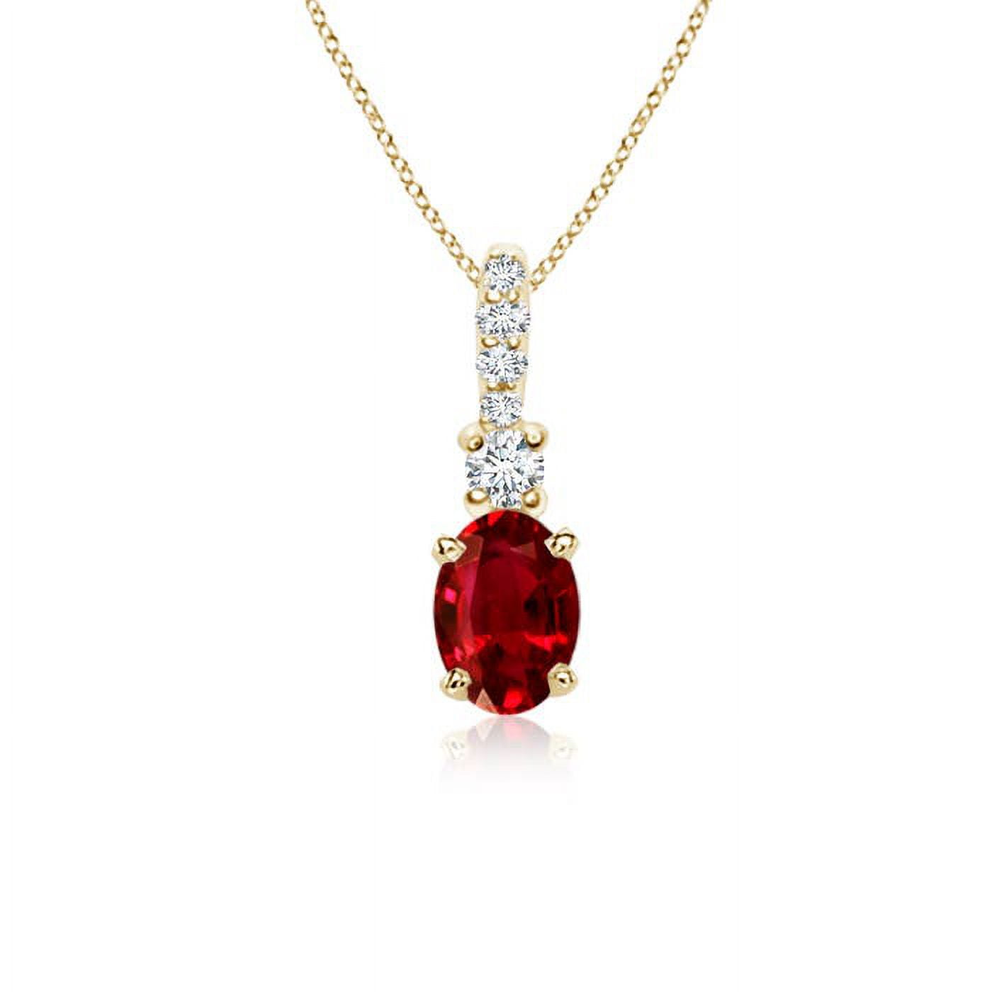 ANGARA Natural Oval Ruby Pendant with Diamond Bale in 14K Yellow Gold ...