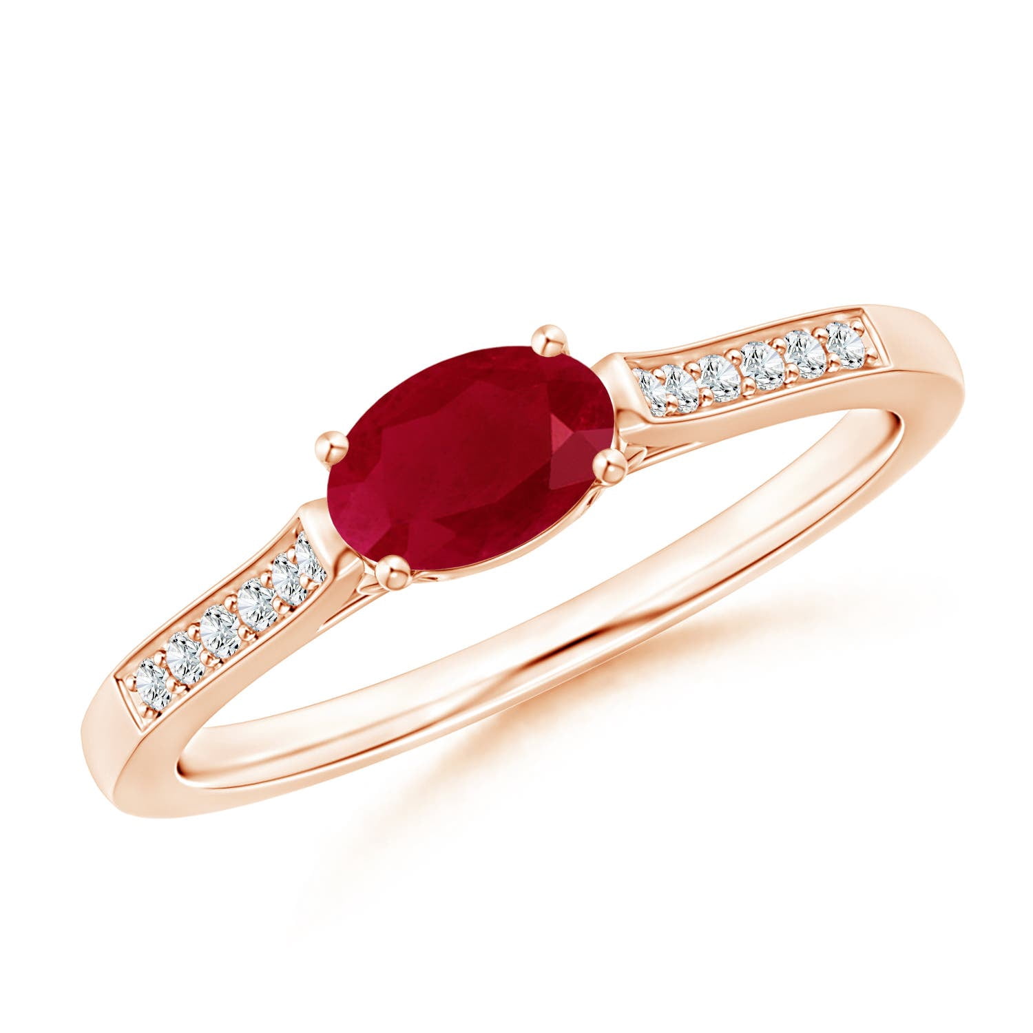 ANGARA Natural East-West Oval Ruby Solitaire Ring with Diamonds in 14K ...