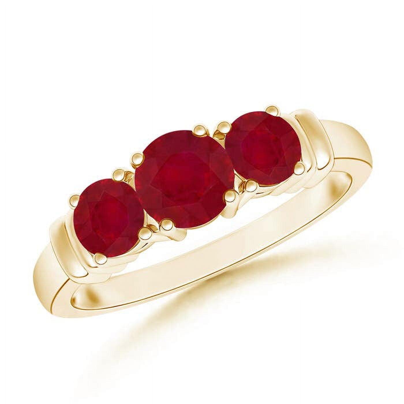 ANGARA Natural Vintage Style Three Stone Ruby Wedding Band in 14K Yellow Gold for Women (Size ...